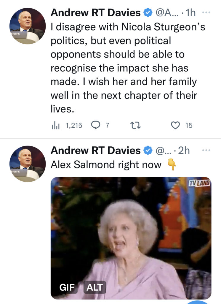 Andrew RT Davies accused of hypocrisy after Nicola Sturgeon tweets