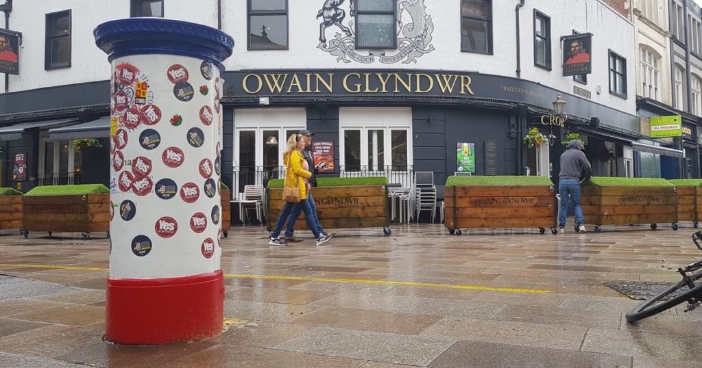 Ceremonial Cardiff post box festooned with independence stickers as ...