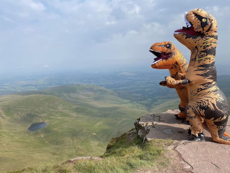 Watch: The hilarious videos of 'dinosaurs' climbing Pen y Fan