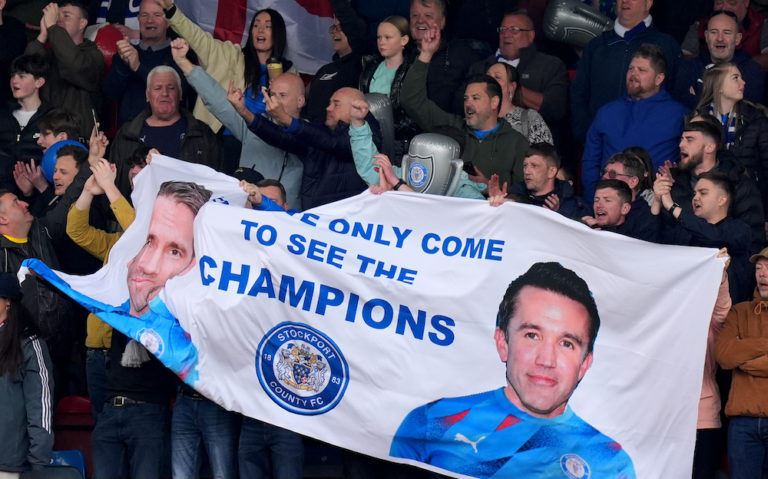Stockport fans unveil banner aimed at Wrexham owners