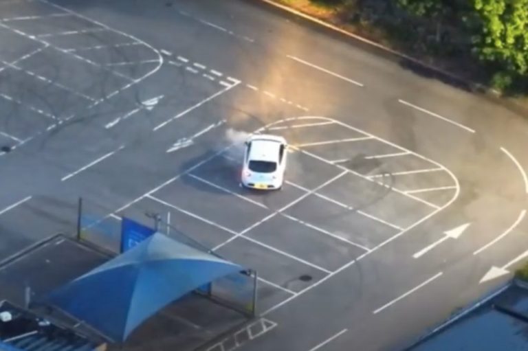 Watch: Drone captures cars performing dangerous doughnuts in car park